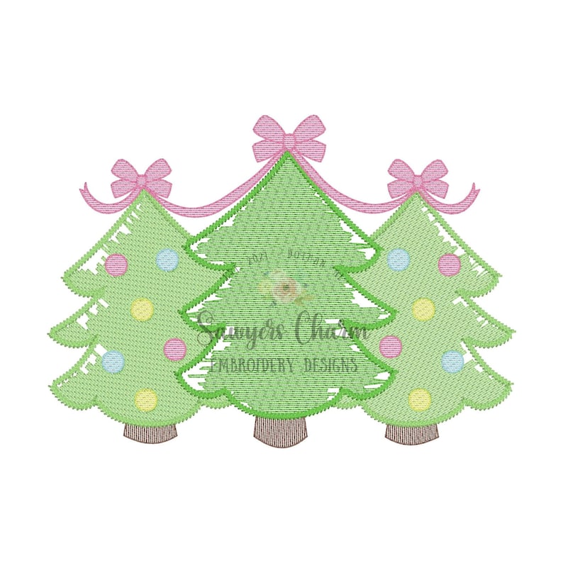 BUNDLE Christmas Tree Trio With Bows & Stars Sketch Stitch - Etsy