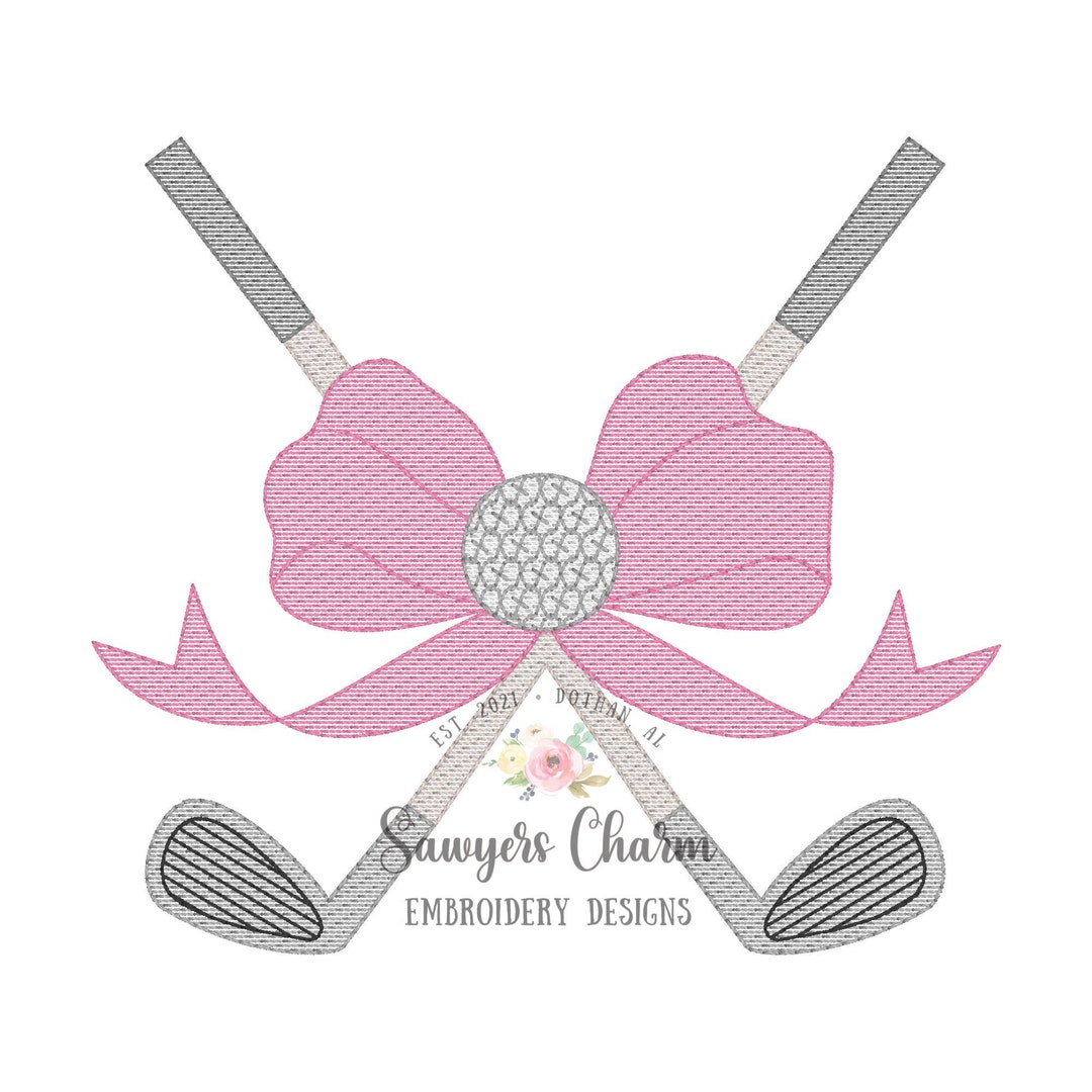Golf Clubs With Coquette Bow & Golf Ball Sketch Stitch Machine ...