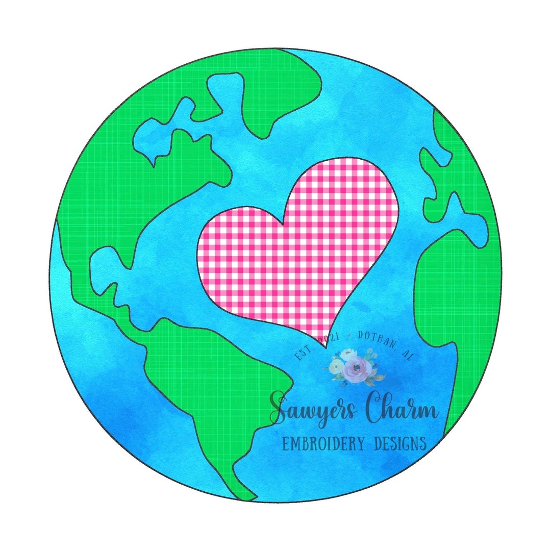 Earth With Heart Bean Stitch Applique, Machine Embroidery Design ...