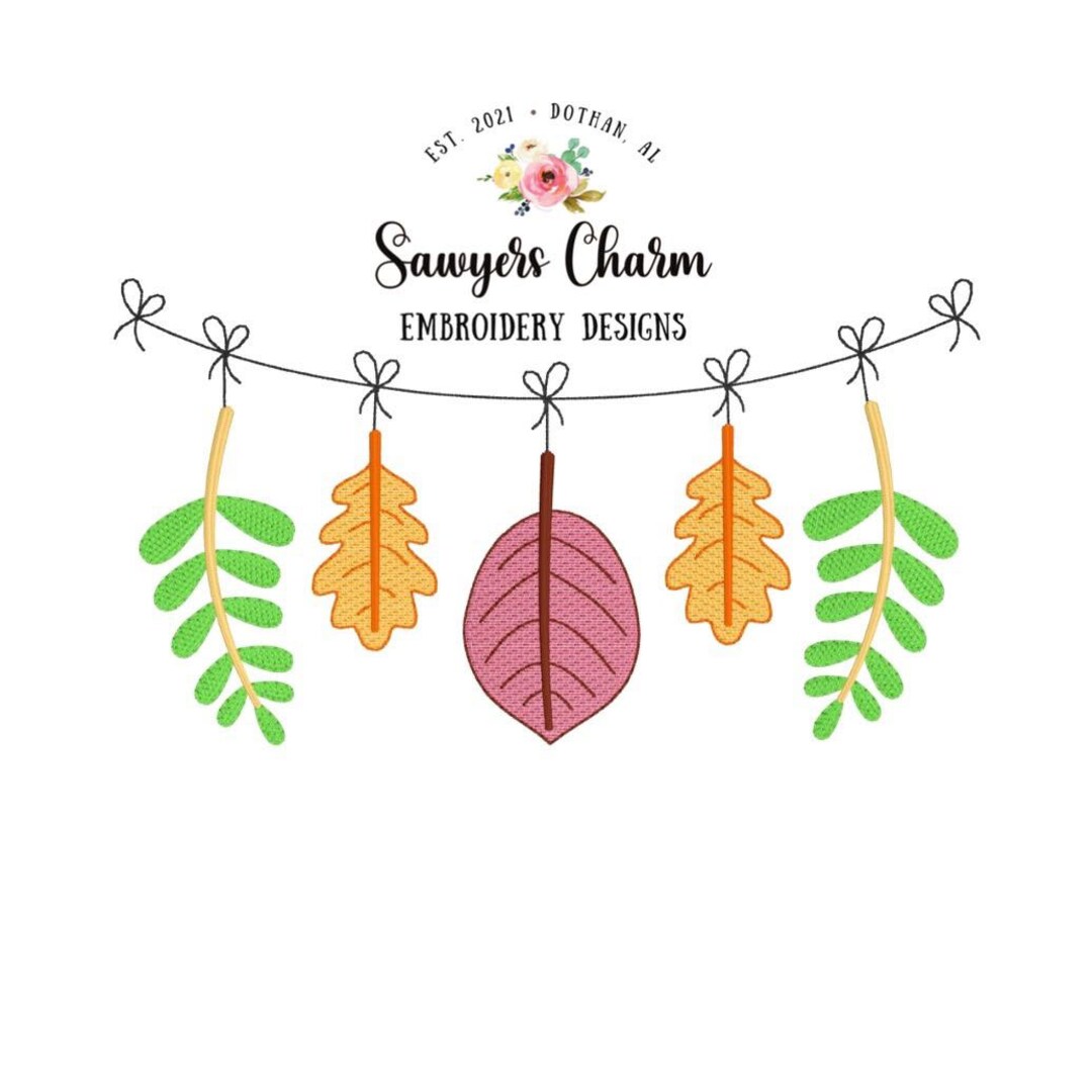 Fall Leaves Bunting Banner, Sketch Stitch Embroidery Design File, Boho ...