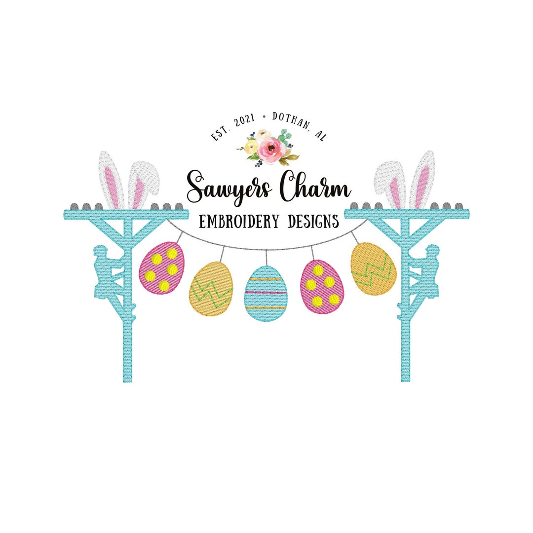 Easter Bunny Ears Lineman With Eggs Bunting Banner Sketch - Etsy