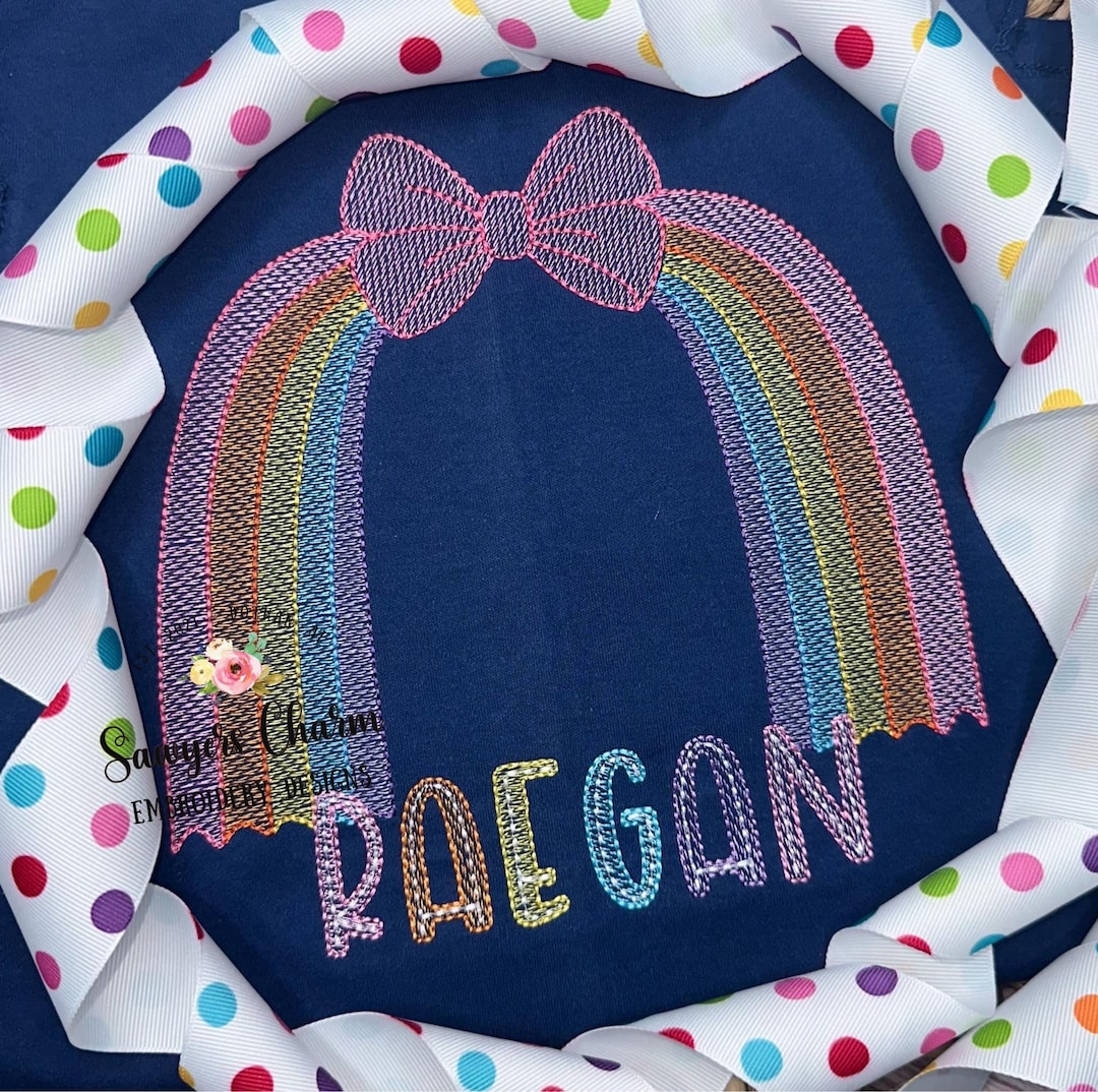 Boho Bow With Streamers Rainbow Sketch Stitch Machine Embroidery Design ...
