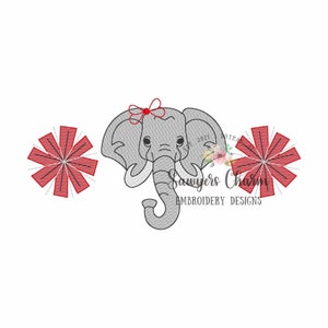 Pom Poms and Elephant With Bow Trio, Sketch Stitch Embroidery Design ...