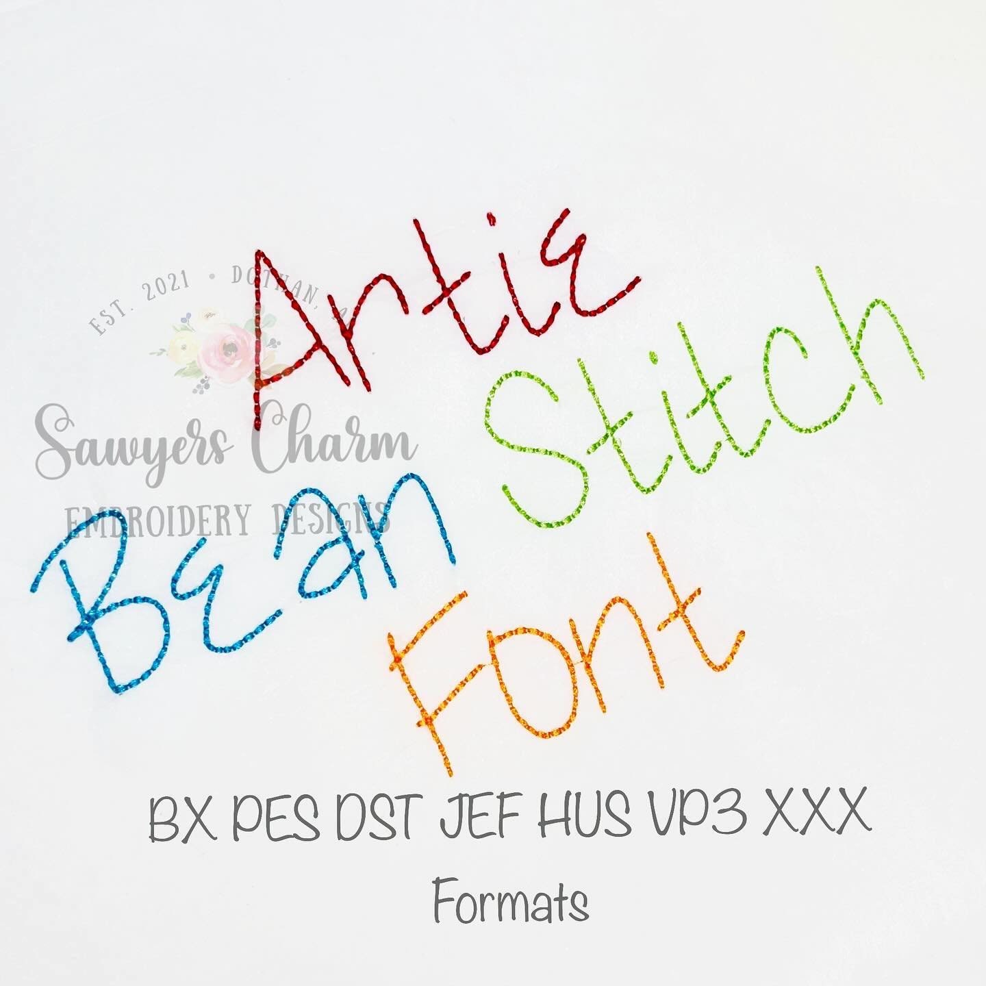 Artie Bean Stitch Machine Embroidery Font, 1/2", 1", 1.5", 2", 2.5", 3 ...