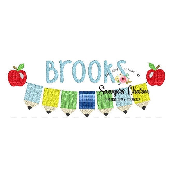Back to School Pencil/apple Bunting Banner Machine Embroidery Design ...