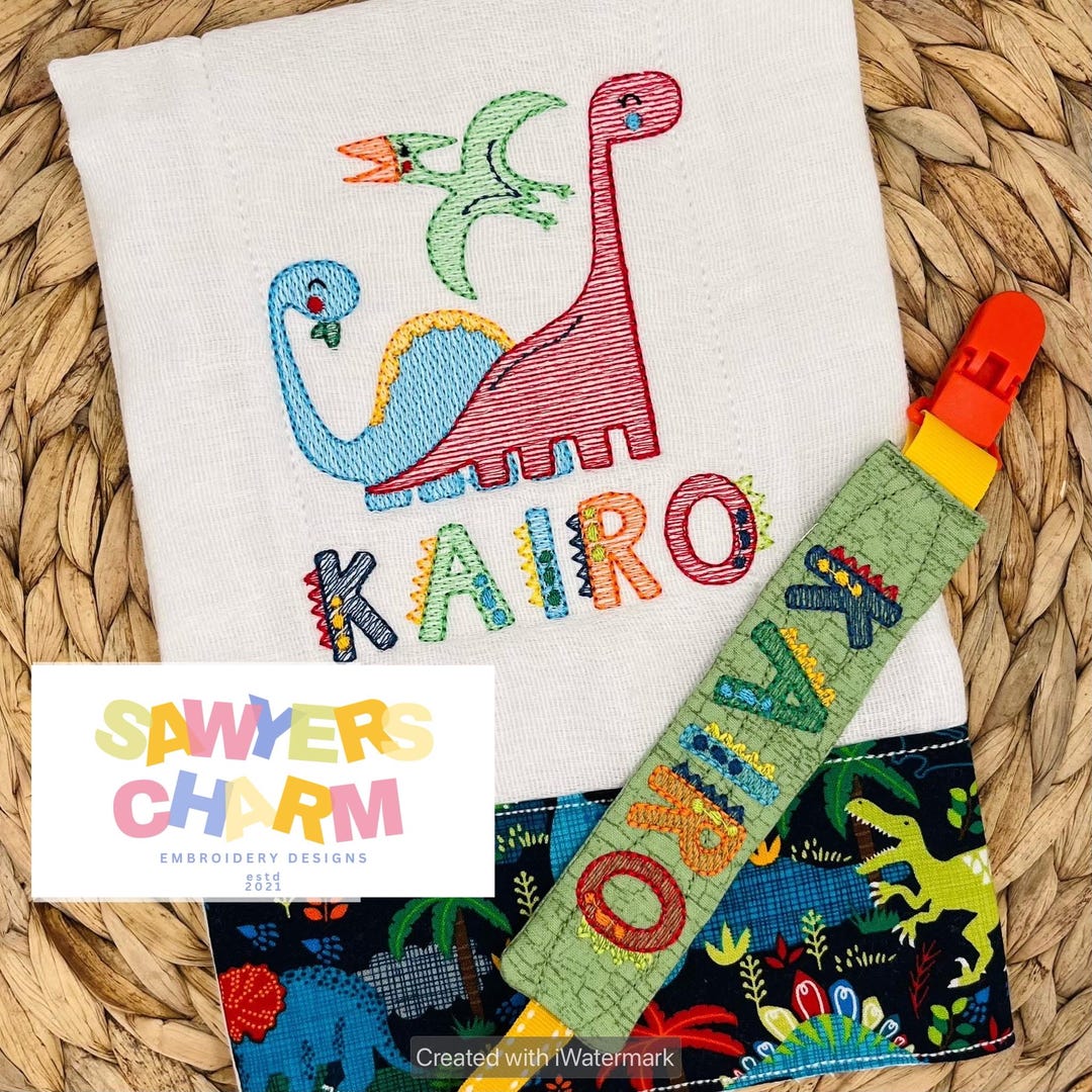 Dinosaur Trio Sketch Stitch Embroidery Design File, Quick Stitch ...