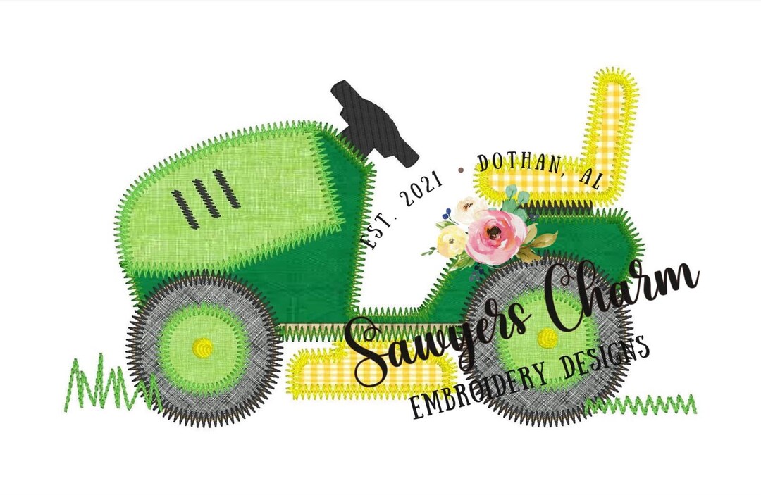 Riding Lawn Mower Machine Applique Design Embroidery File Zig Zag ...