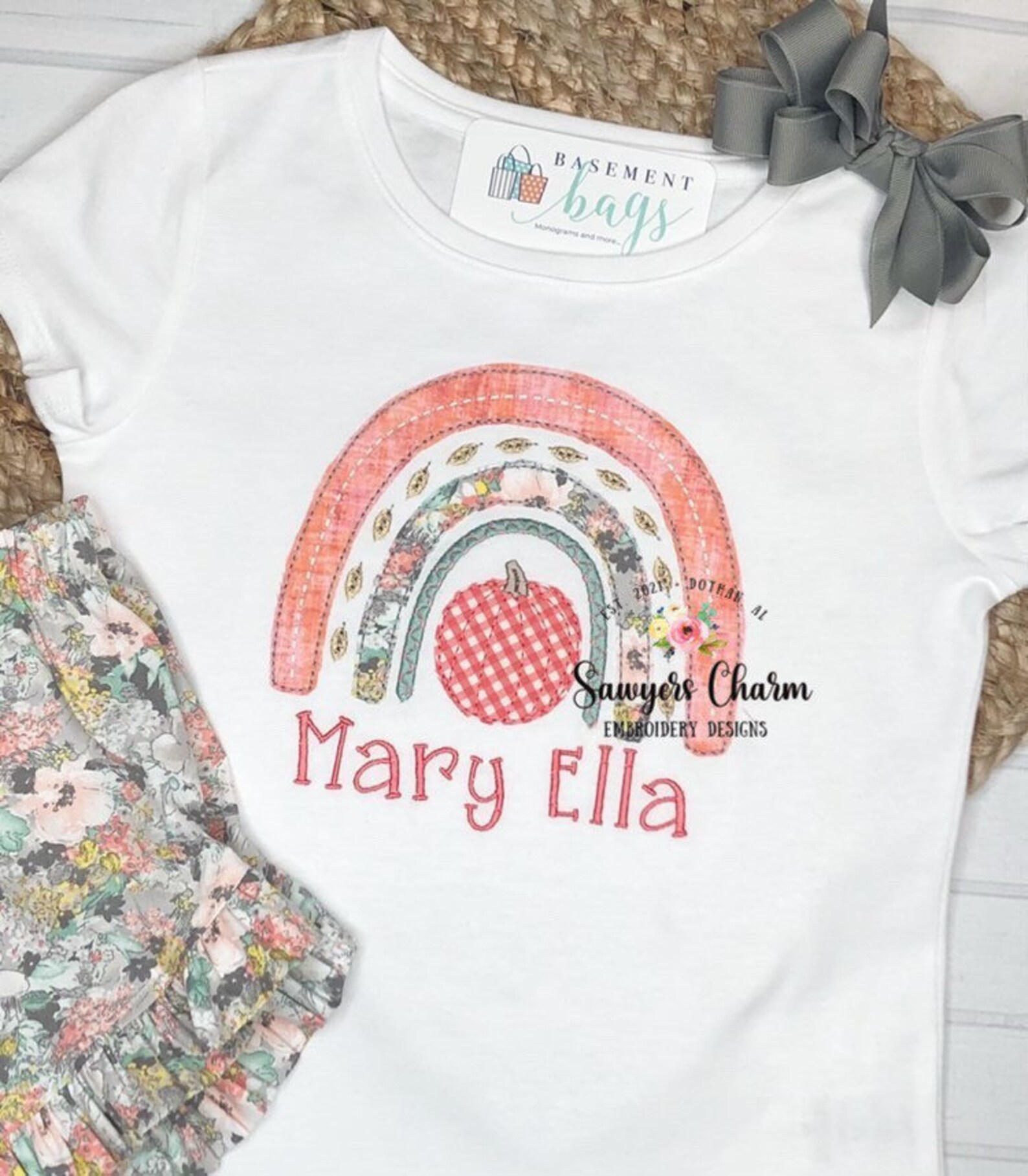 Fall/autumn Boho Pumpkin Rainbow With Leaves Machine Applique | Etsy