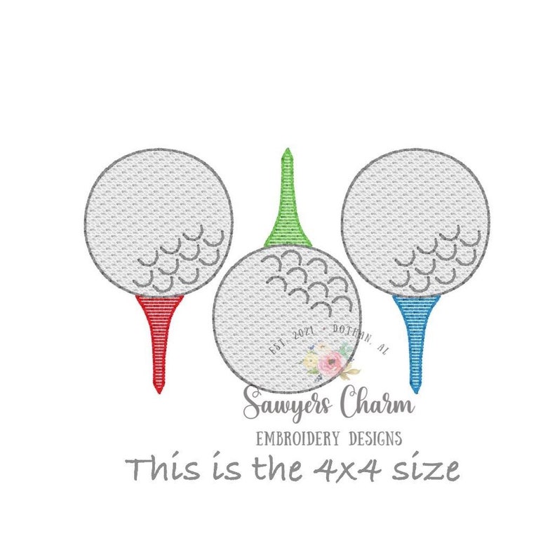 Golf Ball on Tee Sketch Stitch Machine Embroidery Design (in a Row, Not ...