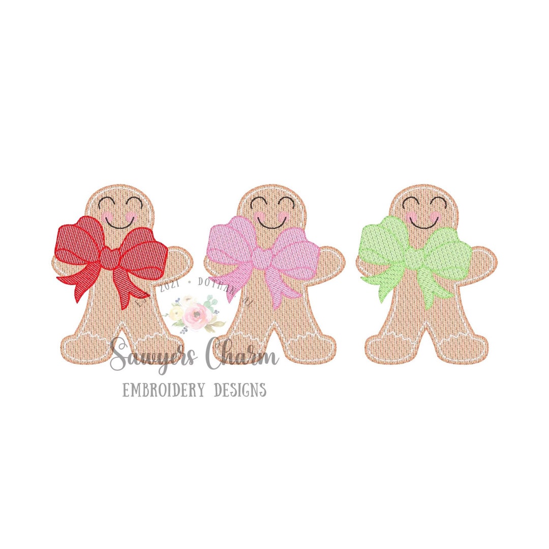 Gingerbread Cookies With Bow Trio Sketch Stitch Machine Embroidery ...