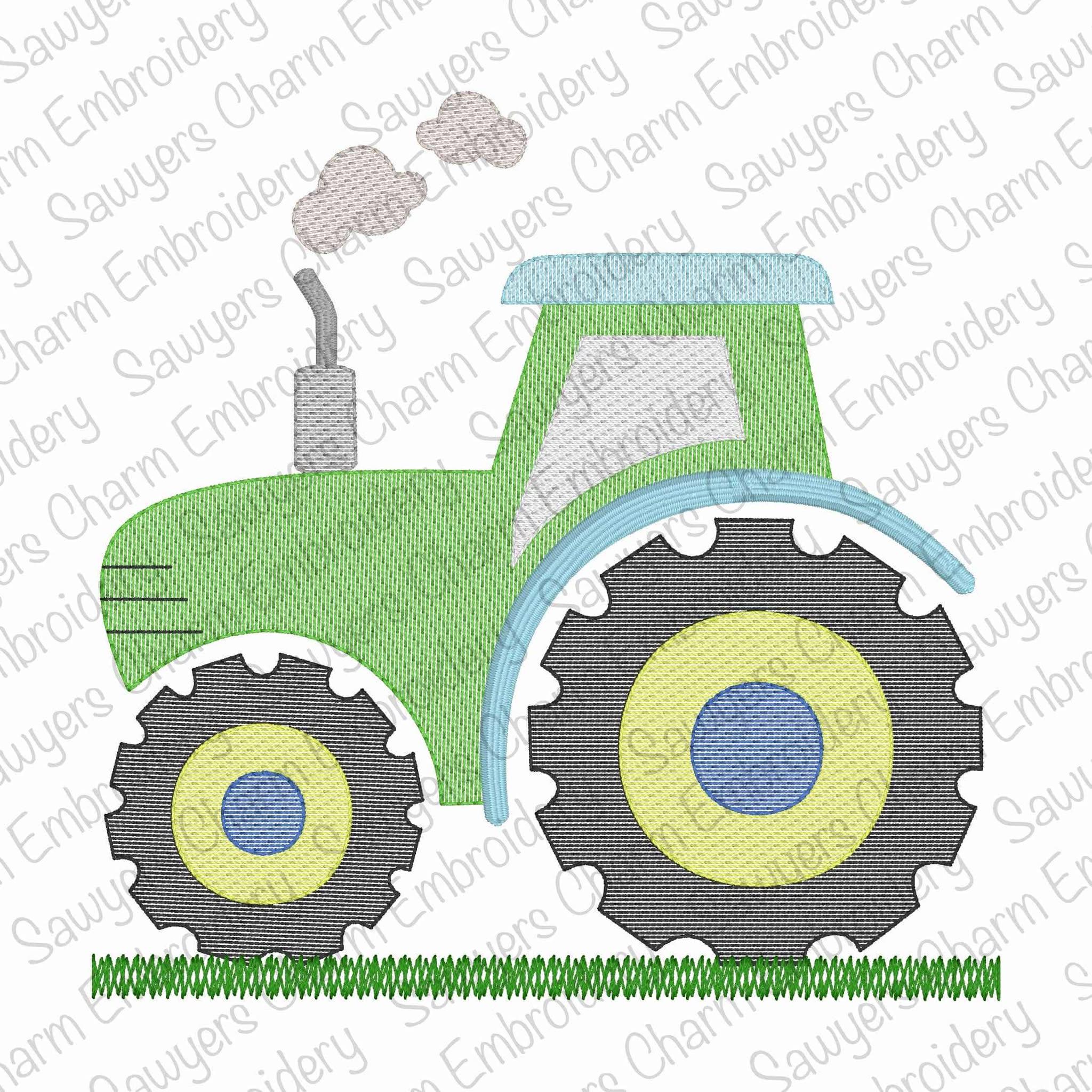 Tractor With Smoke Sketch Stitch Machine Embroidery Design File, Quick ...