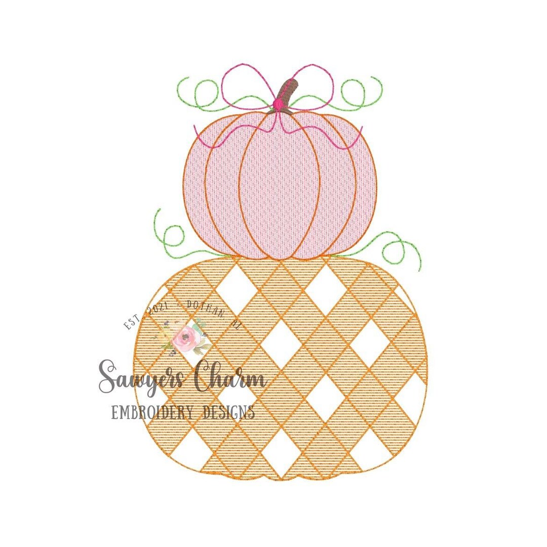 BUNDLE Gingham Stacked Pumpkins With & Without Bow, Sketch Stitch ...