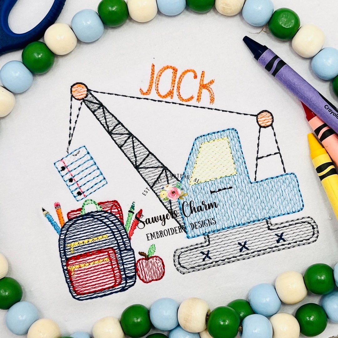 Back to School Crane Sketch Stitch Machine Embroidery Design, Quick ...