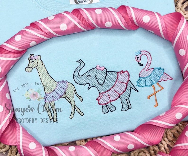 Zoo/jungle/safari Animals in Tutus With Bows Sketch Stitch Trio ...