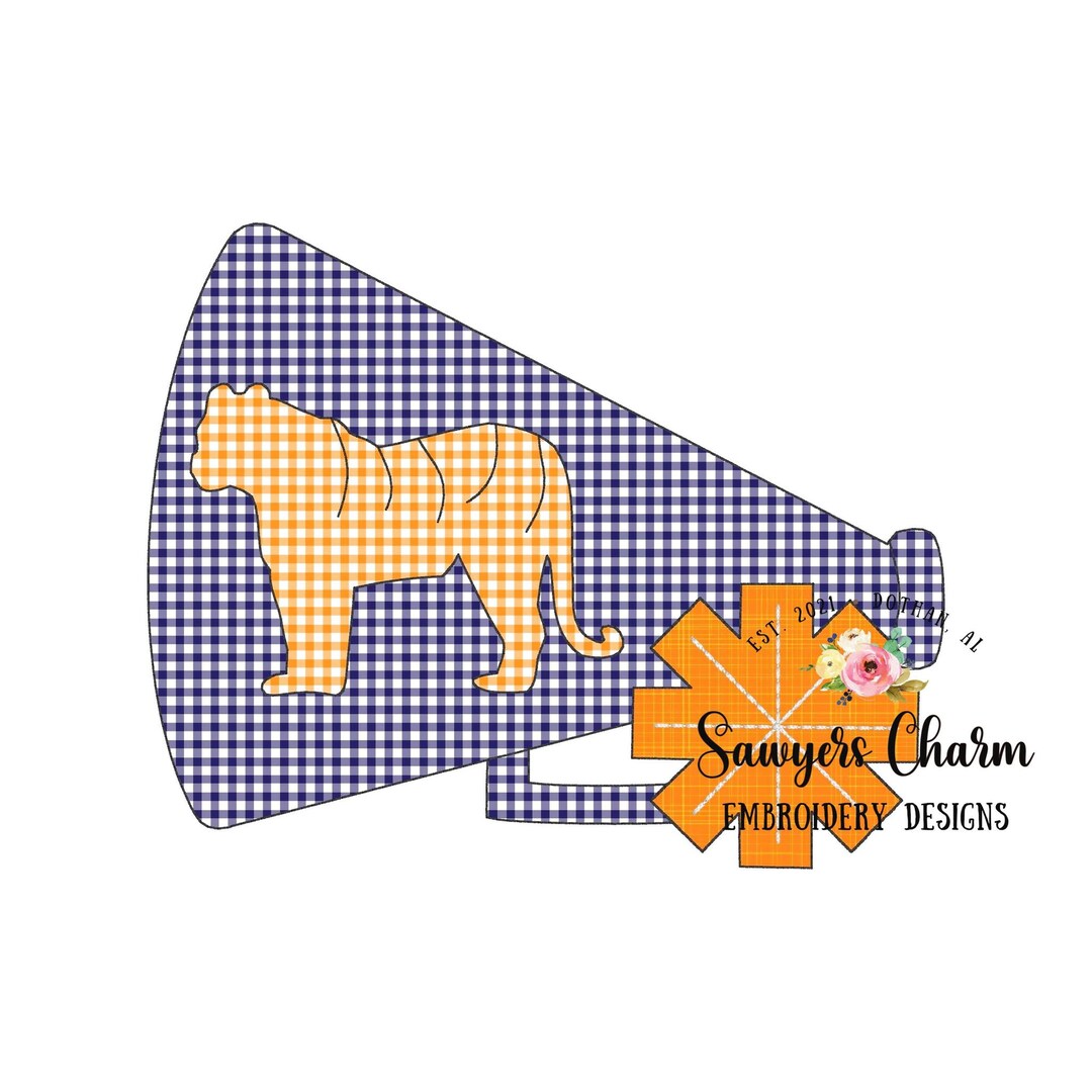 Megaphone Pom Pom Tiger Silhouette Bean Stitch Applique, Machine ...