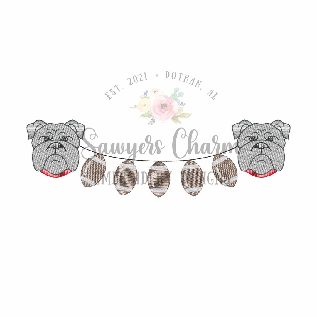 Bulldog With Collar & Footballs Bunting Banner Sketch Stitch Machine ...
