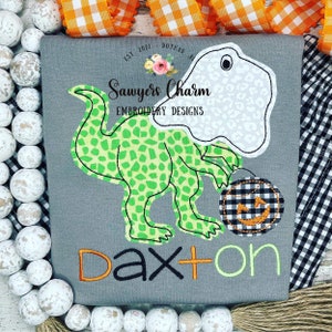 T-rex Ghost Trick or Treating Bean Stitch Applique, Machine Embroidery ...