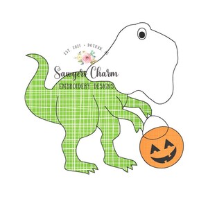 T-rex Ghost Trick or Treating Bean Stitch Applique, Machine Embroidery ...
