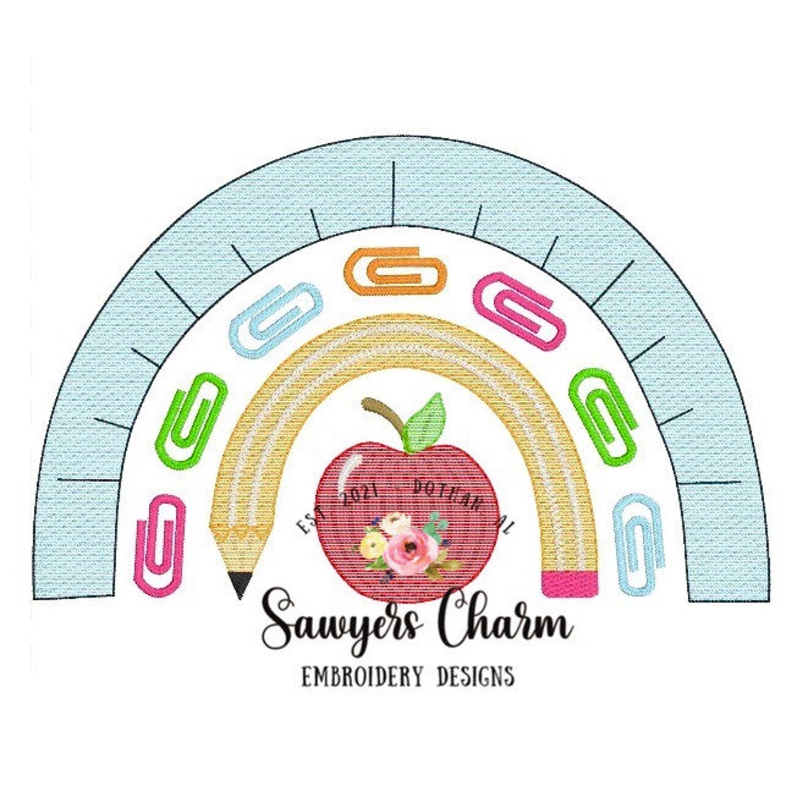 BUNDLE Back to School Rainbow Pencil, Ruler, Paper Clips, Apple/heart ...