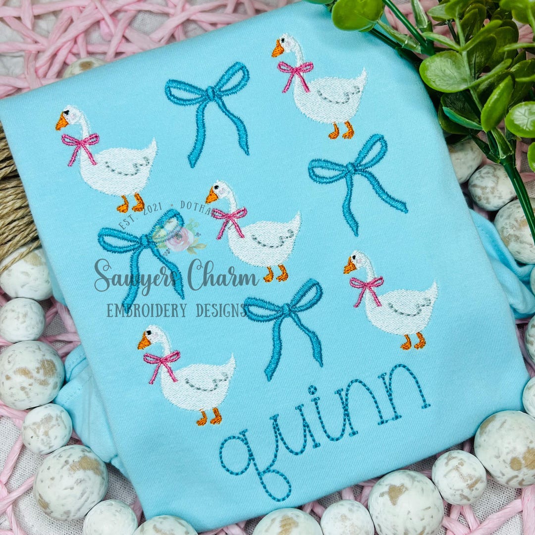 Goose With Coquette Bows Grid, Fill Stitch Machine Embroidery Design ...