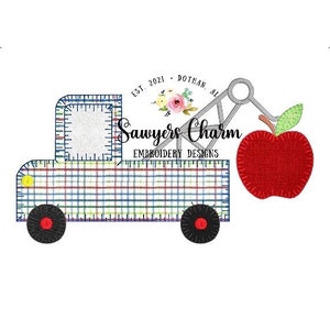 Back to School, Apple Tow Truck Machine Applique Design Embroidery File ...