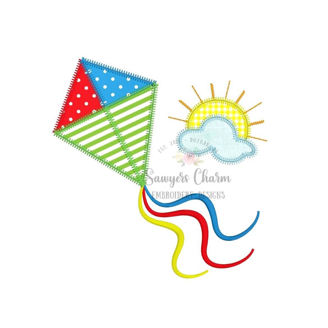 BUNDLE Kite With Streamers With Cloud and Sunshine Bean Stitch/zig Zag ...