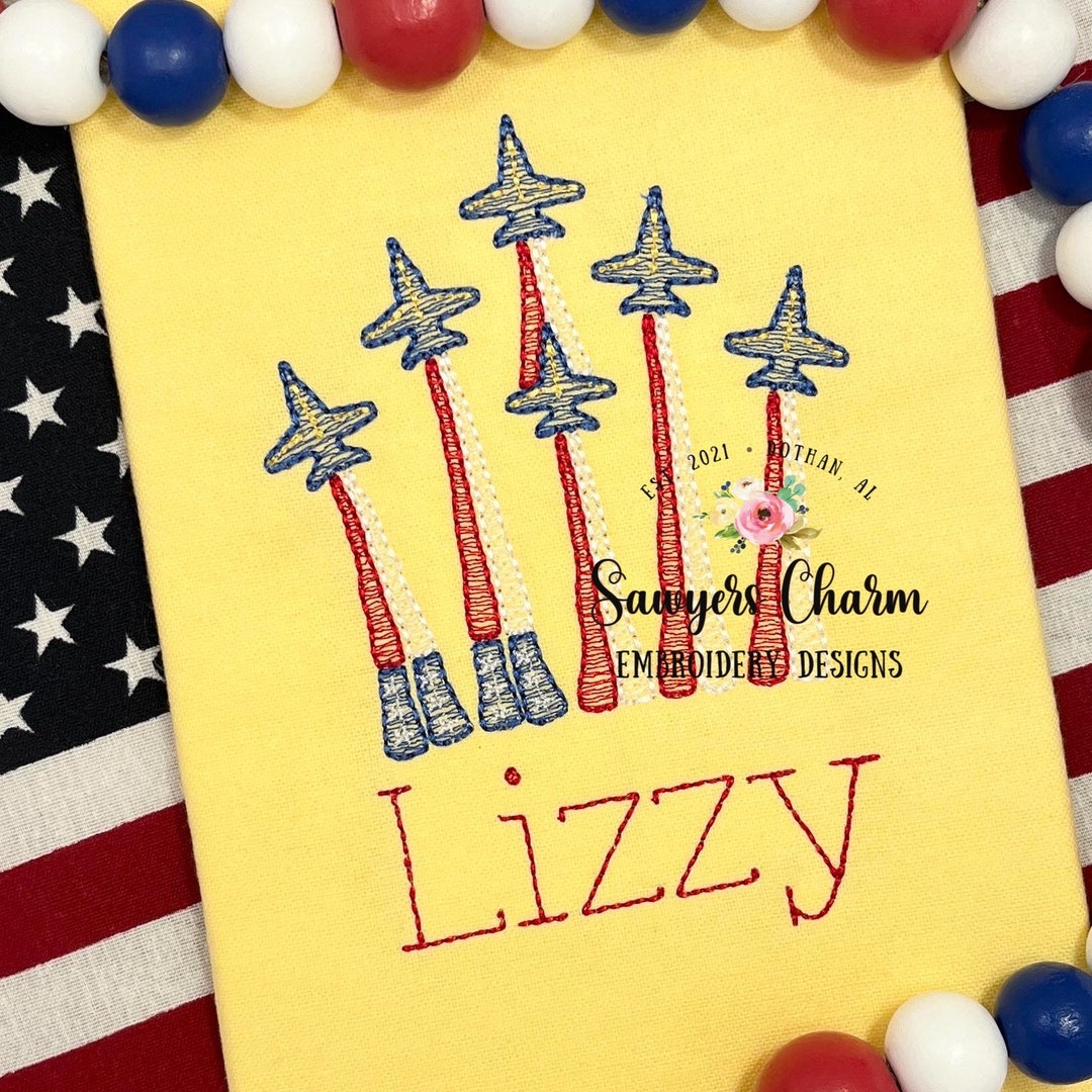 Blue Jets, Stars/stripes, Flag Smoke Sketch Stitch Machine Embroidery ...