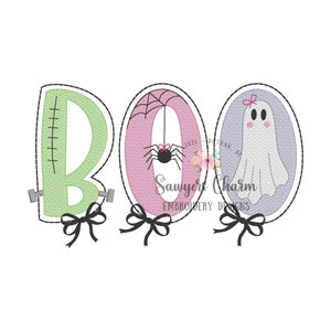 BOO Girl With Bows Sketch Stitch Machine Embroidery Design File, Fall ...