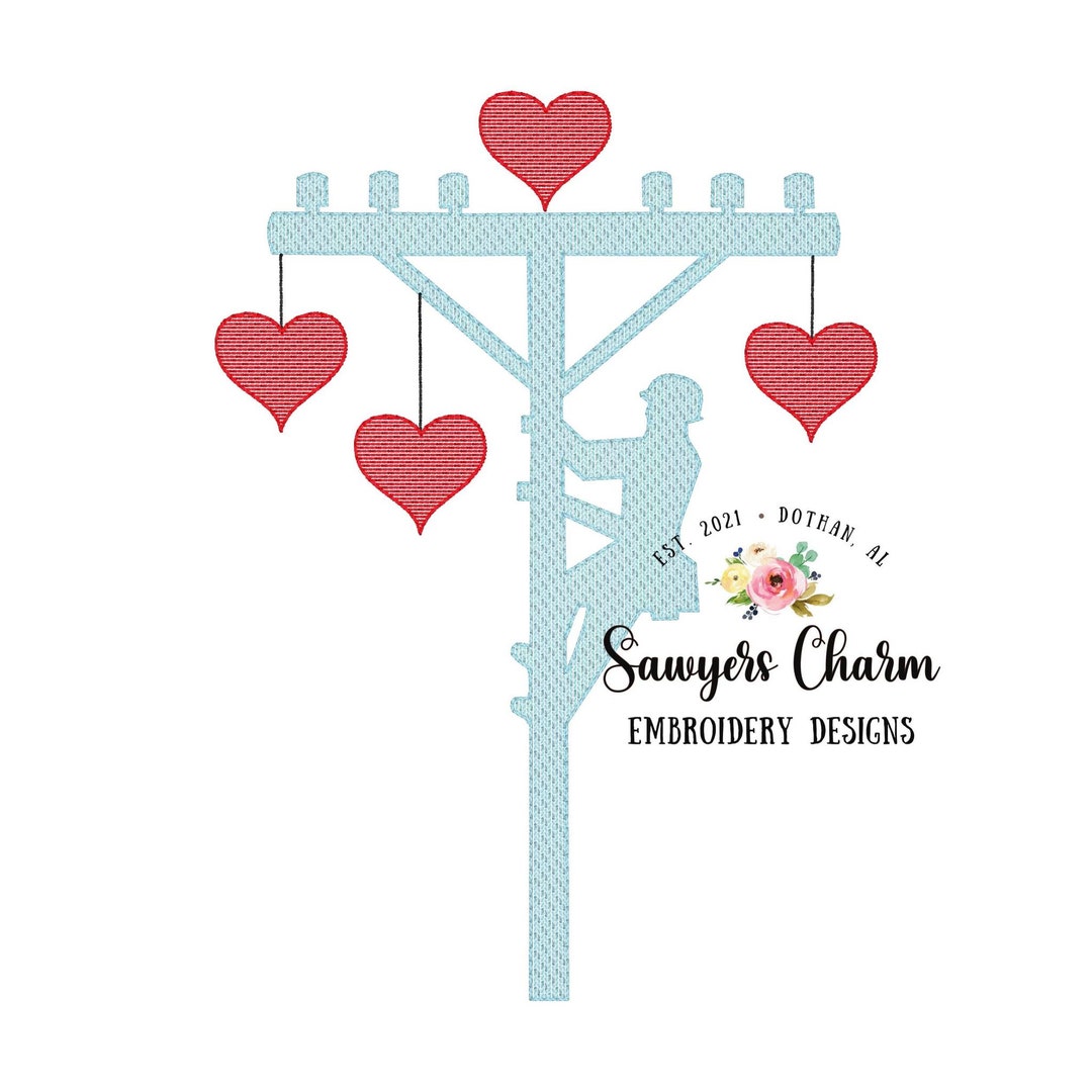 Valentine Lineman Hearts Sketch Stitch Machine Embroidery Design File ...