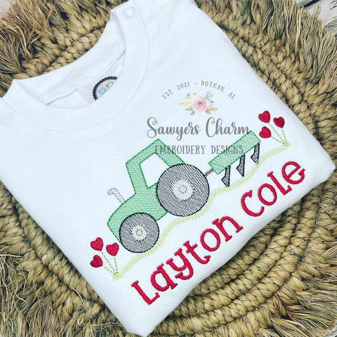 BUNDLE Tractor Heart Flowers With & Without Bow Sketch Stitch Machine ...