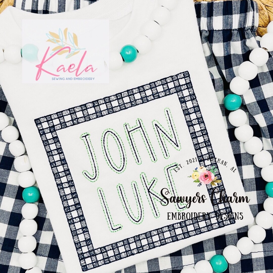 BUNDLE Gingham Monogram Frames, Sketch Stitch Machine Embroidery Design ...