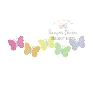 Row of Butterflies Sketch Stitch Machine Embroidery Design File, Spring ...