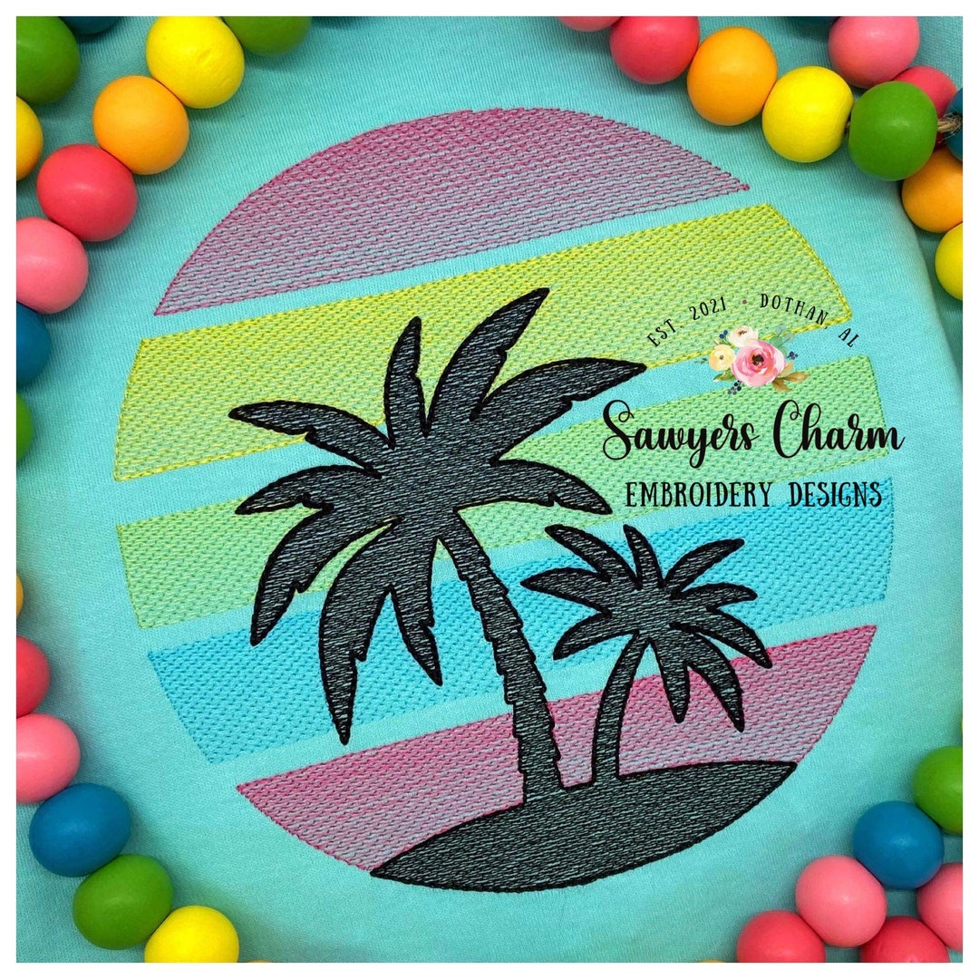 BUNDLE Beach Palm Trees Silhouette Bean Stitch Applique & Sketch Stitch ...