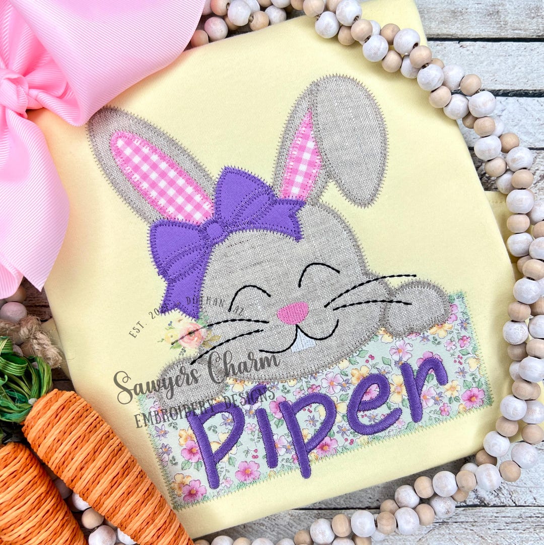 BUNDLE Bunny Rabbit With Coquette Bow and Name Plate Bean & Zigzag ...
