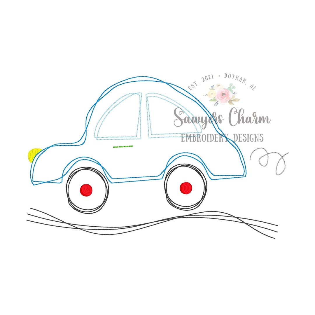 Squiggly Car Bean Stitch Machine Embroidery Design, Vintage Stitch ...