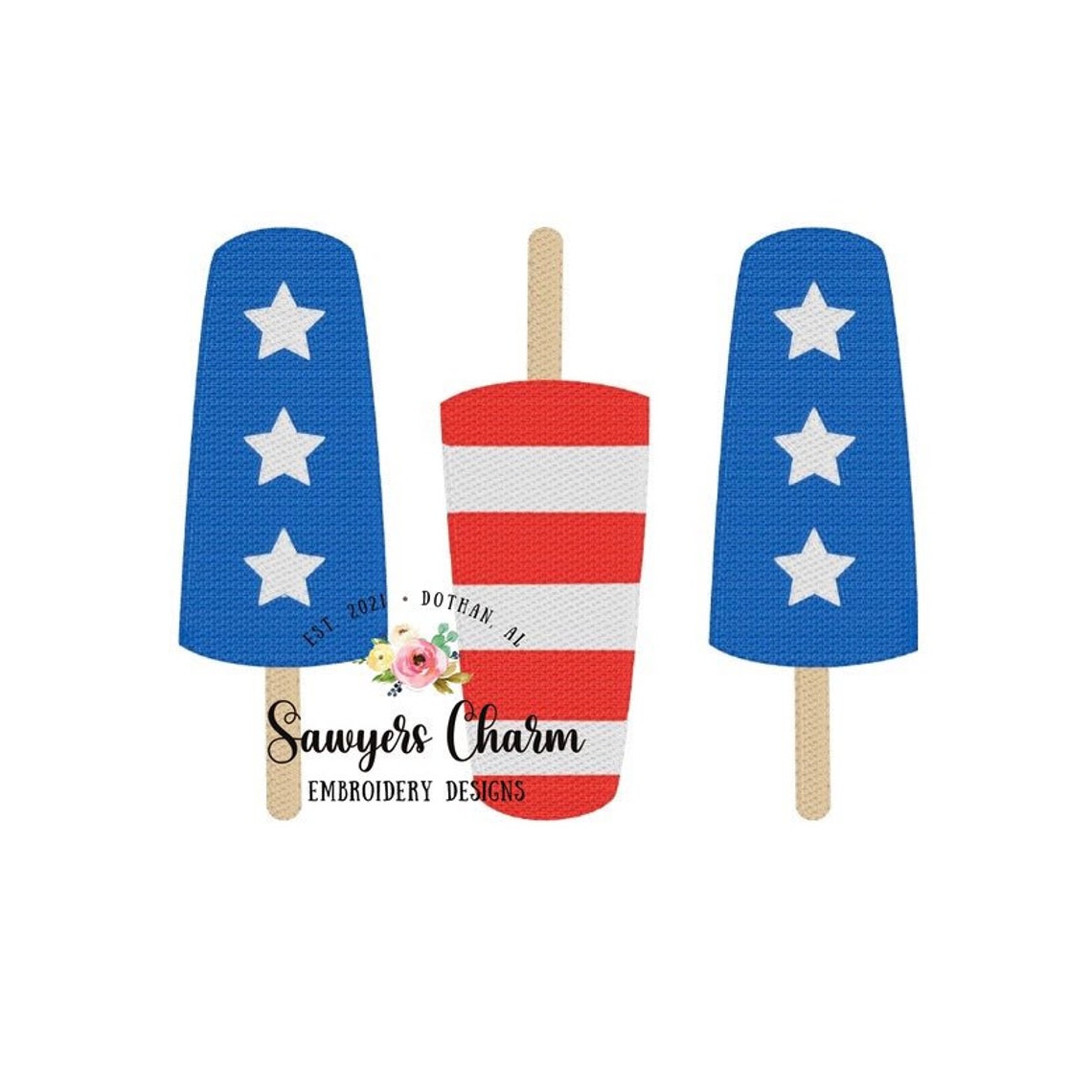 Patriotic Popsicles Trio Sketch Machine Embroidery Design - Etsy