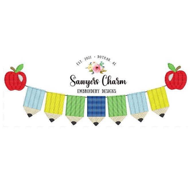 Back to School Pencil/apple Bunting Banner Machine Embroidery - Etsy