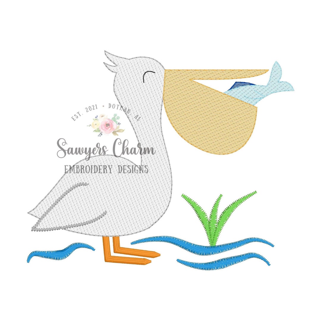 Pelican With Fish Light Fill Sketch Stitch Machine Embroidery Design ...