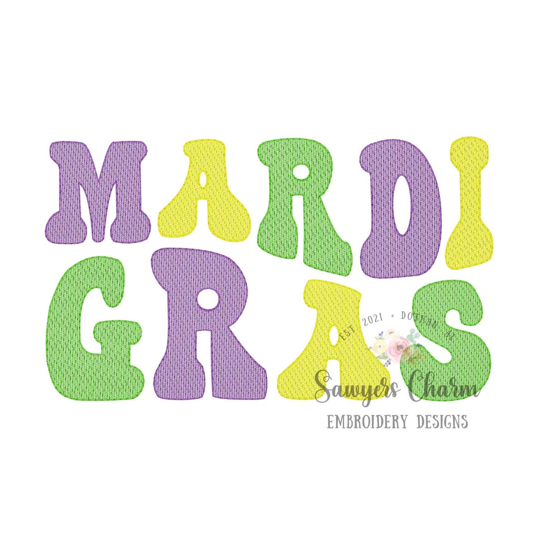Mardi Gras Retro, Chunky Wording/phrase Sketch Stitch Machine ...