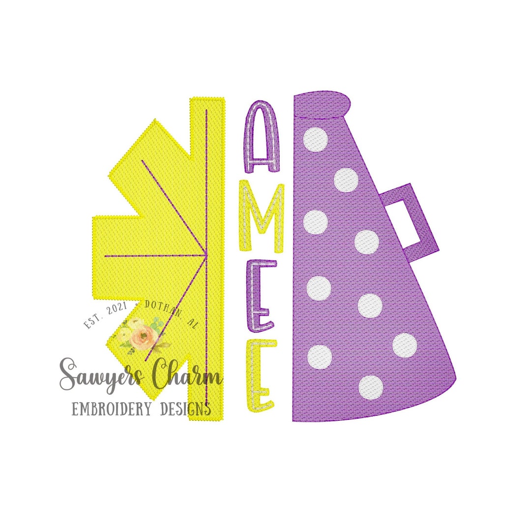 Split Megaphone/pom Pom With Polka Dots, Light Fill Sketch Stitch ...