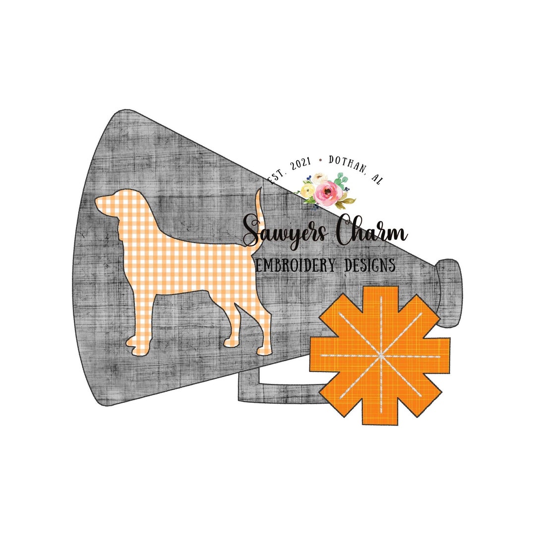 Megaphone/pom Pom Hound Dog Bean Stitch Applique, Machine Embroidery ...