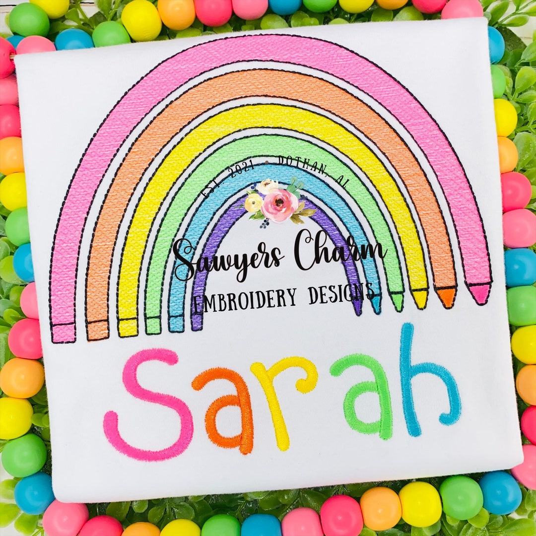 Back to School Crayons Rainbow Sketch Fill Design, Machine Embroidery ...