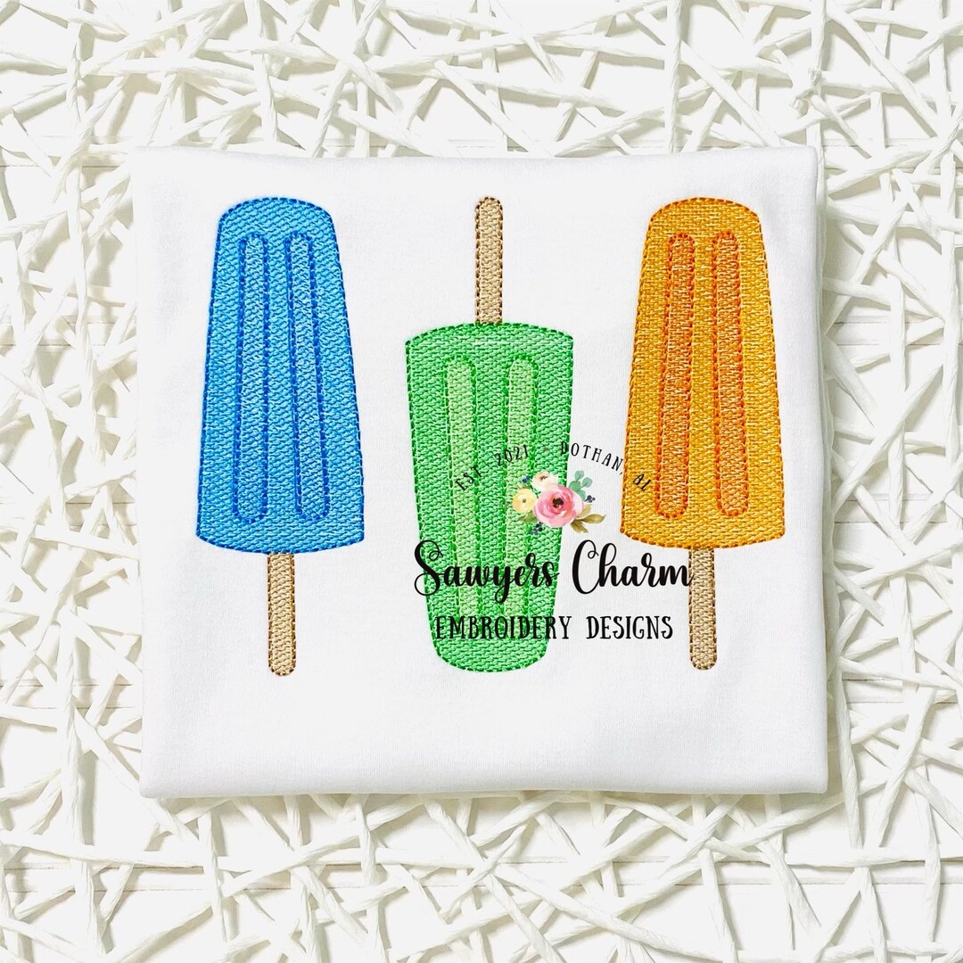 Popsicles Trio Sketch Machine Embroidery Design File, Summer Treats ...