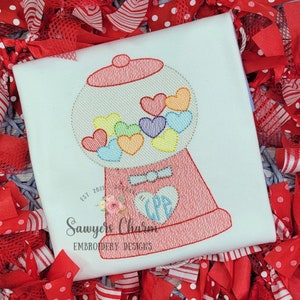 Heart Gumball Machine Sketch Stitch Embroidery Design File, Valentine's ...