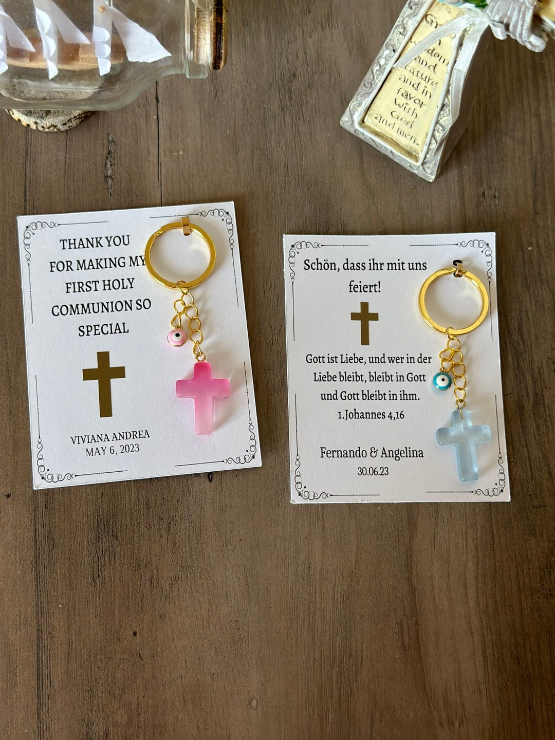 Cross Evil Eye Keychain: Baptism, First Communion Favors - Etsy
