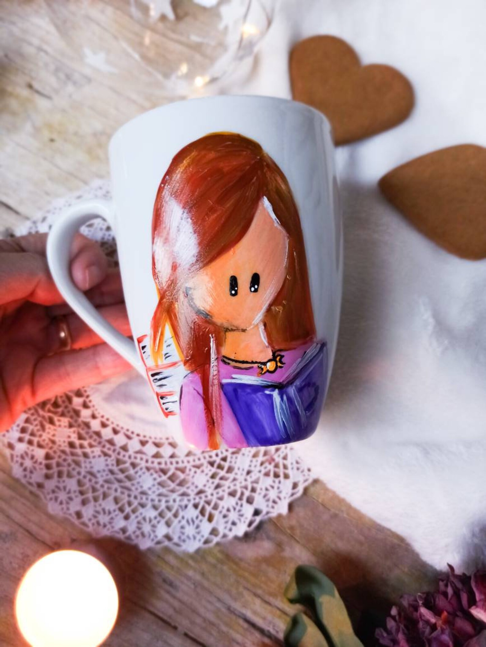 Hand Painted Mug, Custom Mug With Cartoon Style Features, Mug Tea, Tea ...