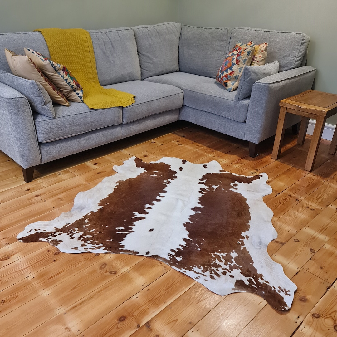 Cowhide Rug, Natural Brown & White Cow Skin, Real Hair‑on Hide, Rustic ...