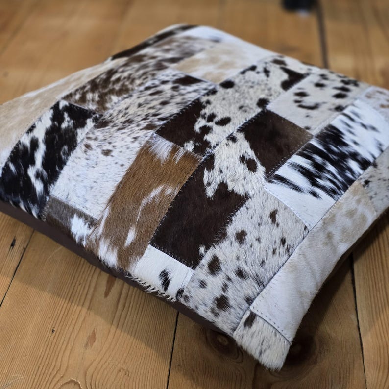 Handmade Cowhide Pillow Cover, Tricolour Hair-on Leather Cushion - Etsy