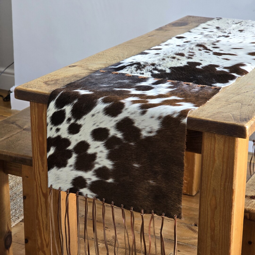COWHIDE TABLE RUNNER Leather Table Runner, Handmade , Hair-on Leather ...
