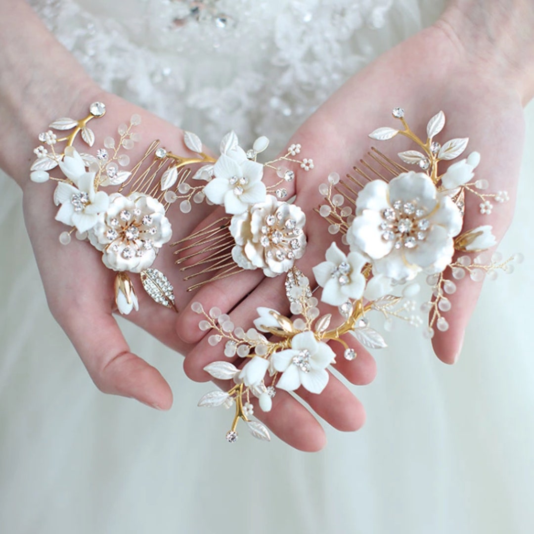 Ceramic Flower Combs Gold Comb Decorative Comb Bridal - Etsy